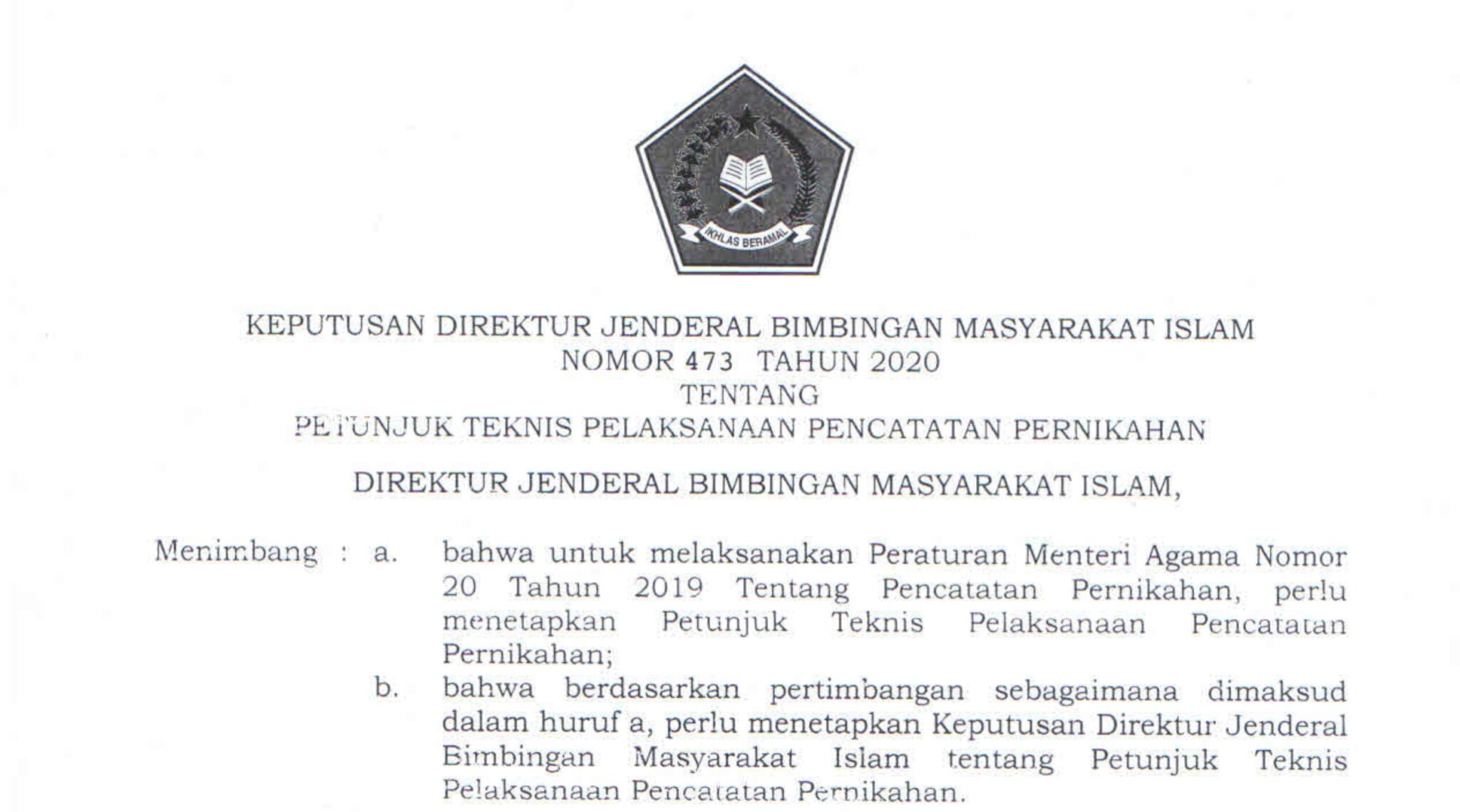 Keputusan Direktur Jenderal Bimbingan Masyarakat Islam Nomor 473 Tahun ...